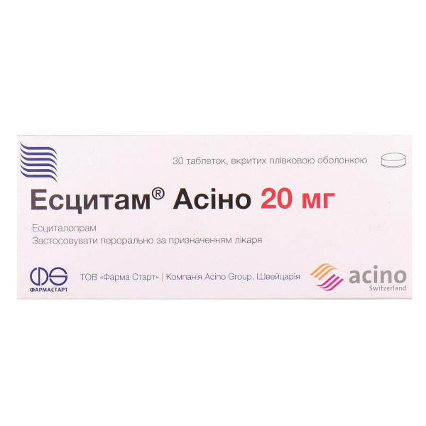 Escitam Acino 30 tablets 20mg Escitalopram Эсцитам Depression - Medicaments