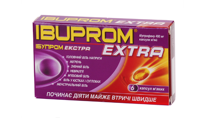 Ibuprom Extra 6 capsules 400mg IBUPROFENUM Ибупром Экстра - Medicaments