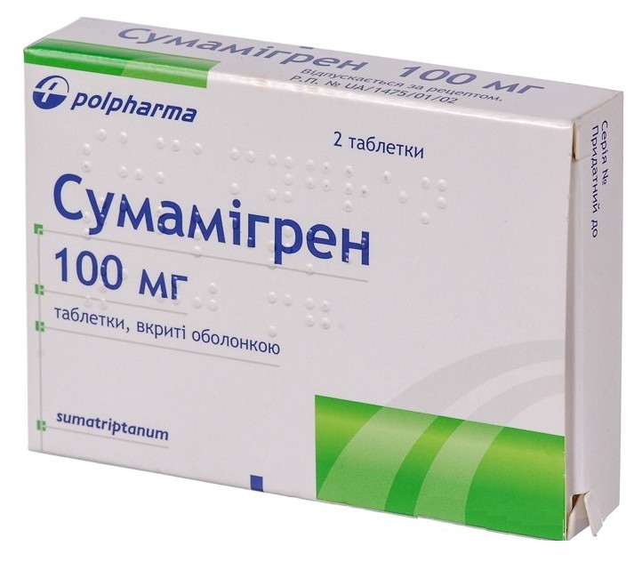 Sumamigren 2 tablets 100mg Sumatriptan Headache Сумамигрен - Acesodyne ...